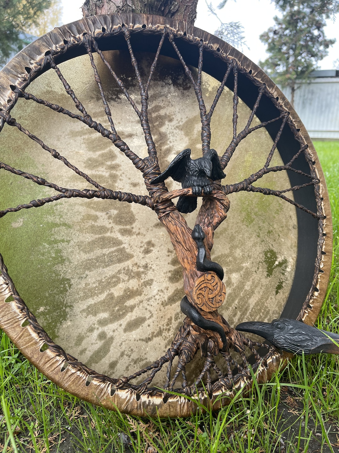 Shaman Drum Raven and Snake, Hand Percussion Drum, Soul Music Ritual ...