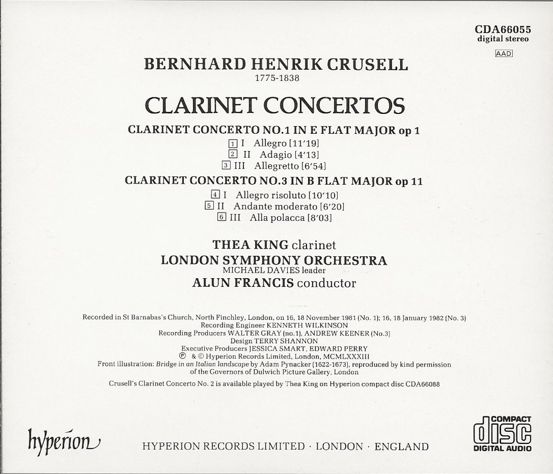 Crusell: Clarinet Concertos. Thea King, London Symphony Orchestra, Conducted by Alun Francis (CD ...