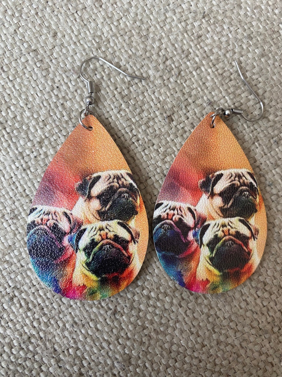 Pug Faux Leather Earrings, Pug Earrings, Dangly Earrings, Animals, Dogs ...