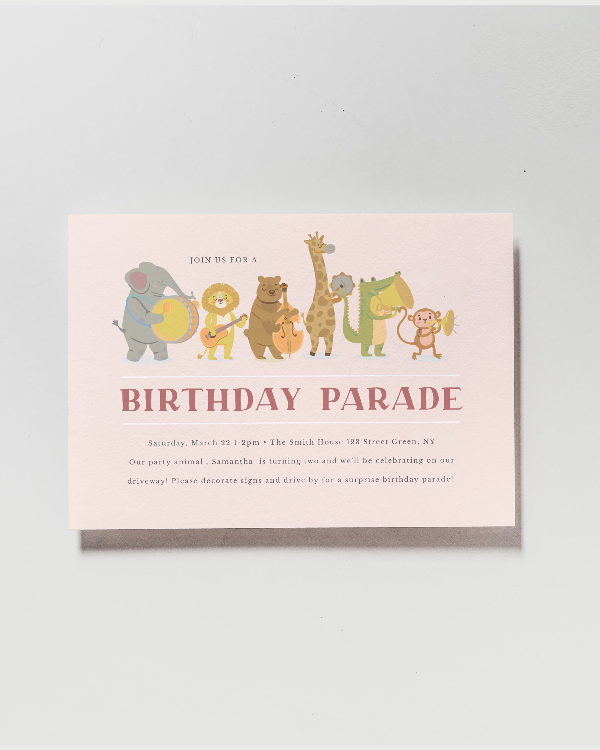 Girls Birthday Parade Invitation, Drive-up Invitation, Animals ...