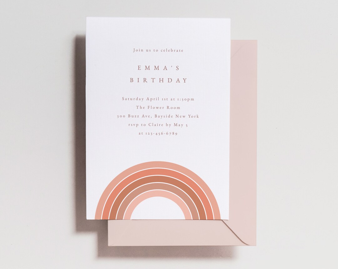 Rainbow Birthday Invitation Set, Boho, Simple Theme, First Birthday ...