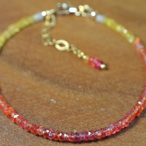 Dainty Sunset Sapphire Bracelet in 14k Gold // Orange Yellow | Etsy