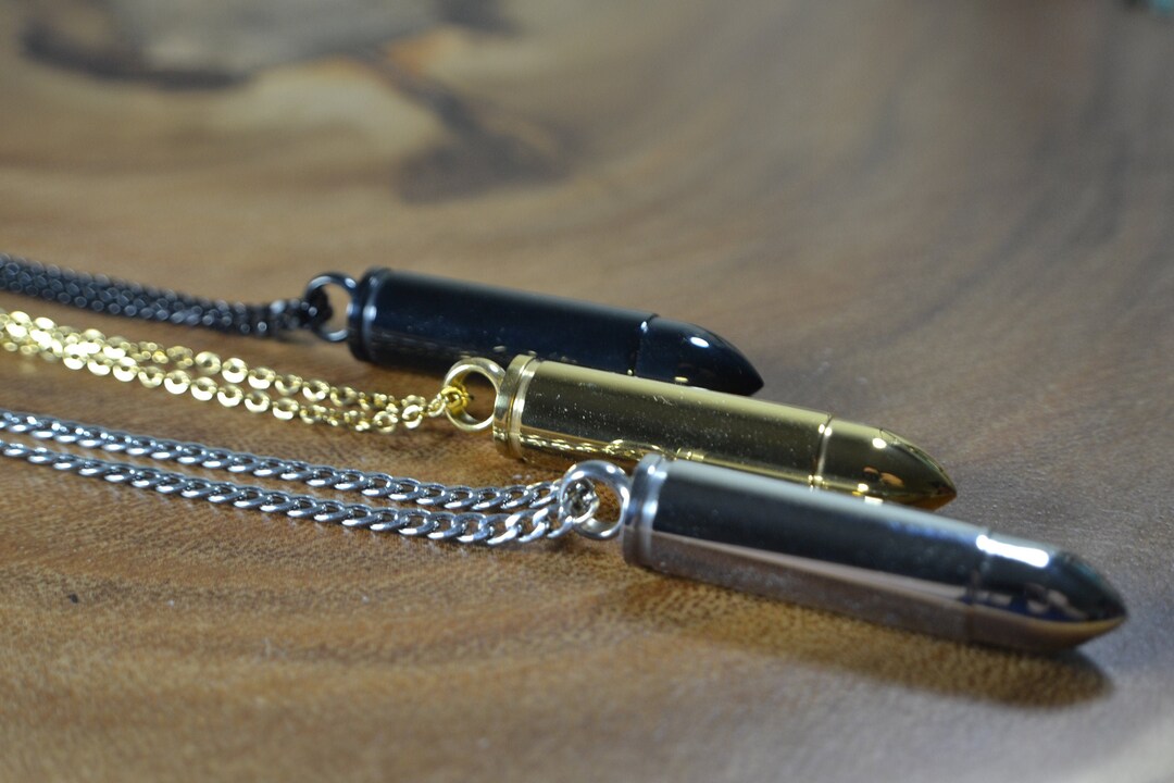 Bullet Locket Necklace in Stainless Steel // Men's Keepsake Necklace ...
