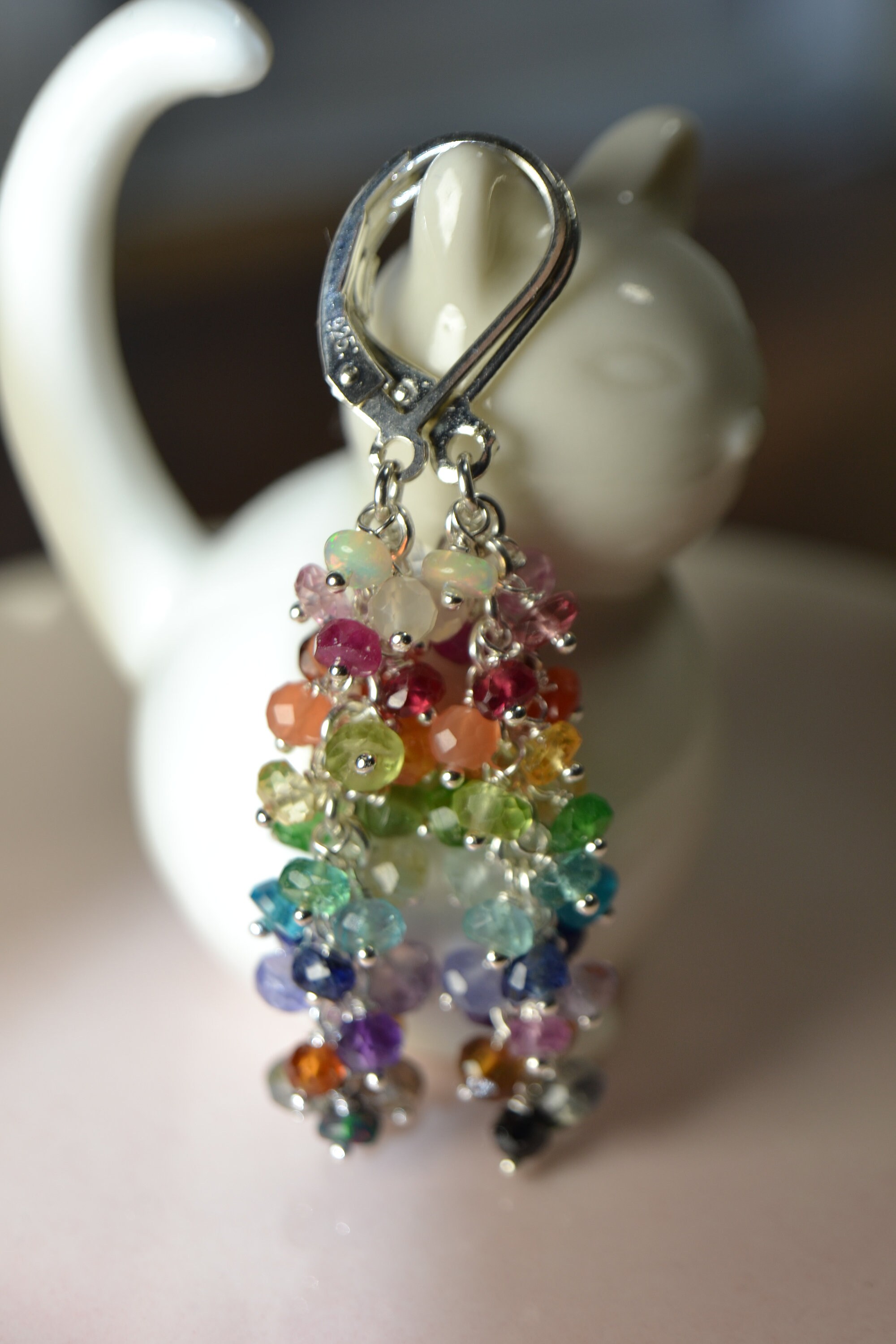 Rainbow Earrings in Sterling Silver, 14k Gold Fill // Rainbow Gemstone ...