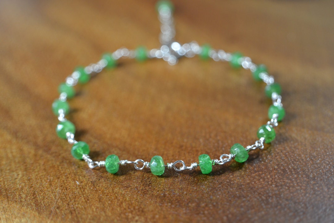 Tsavorite Garnet Bracelet in Sterling Silver, 14k Gold // Kelly Green ...