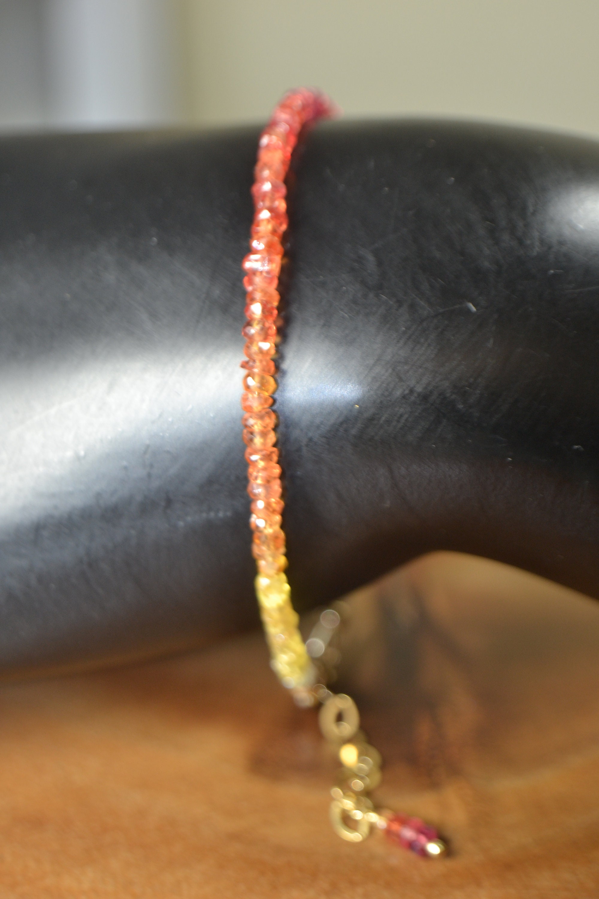 Dainty Sunset Sapphire Bracelet in 14k Gold // Orange Yellow | Etsy