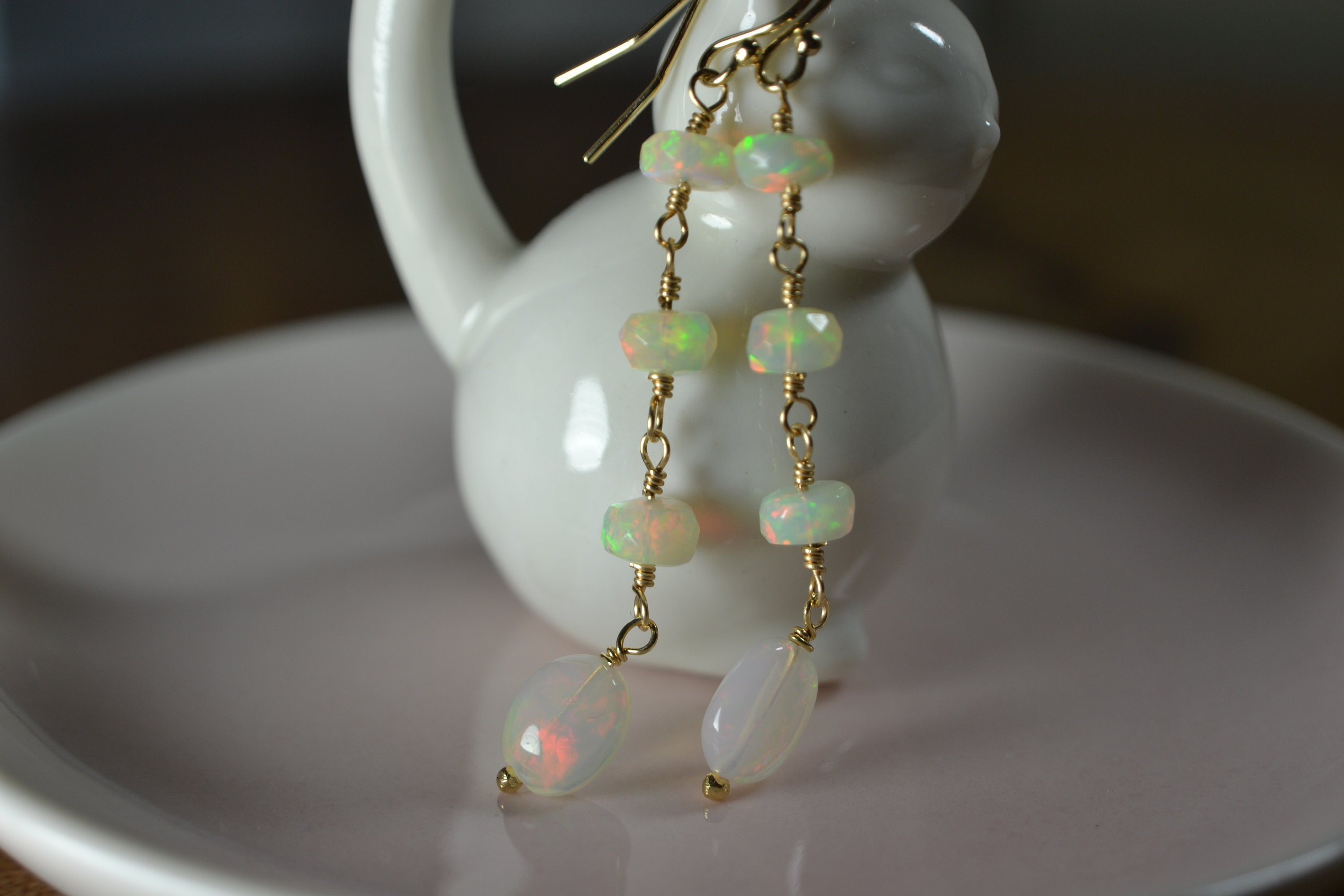 Delicate Opal Earrings in 14k Gold Fill // October Birthstone | Etsy