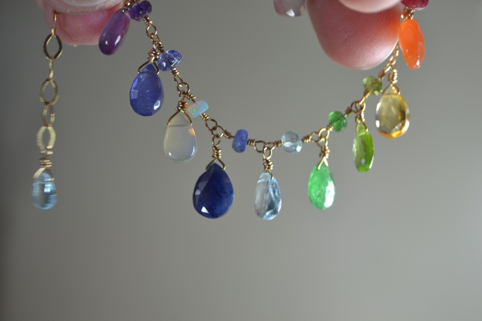 Delicate Rainbow Gemstone Bracelet in Sterling Silver 14k | Etsy