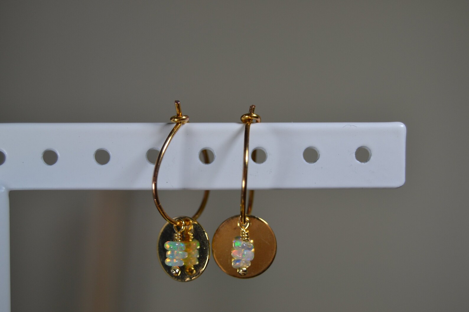 Dainty Welo Opal Disk Hoops in 14k Gold // Genuine Ethiopian - Etsy