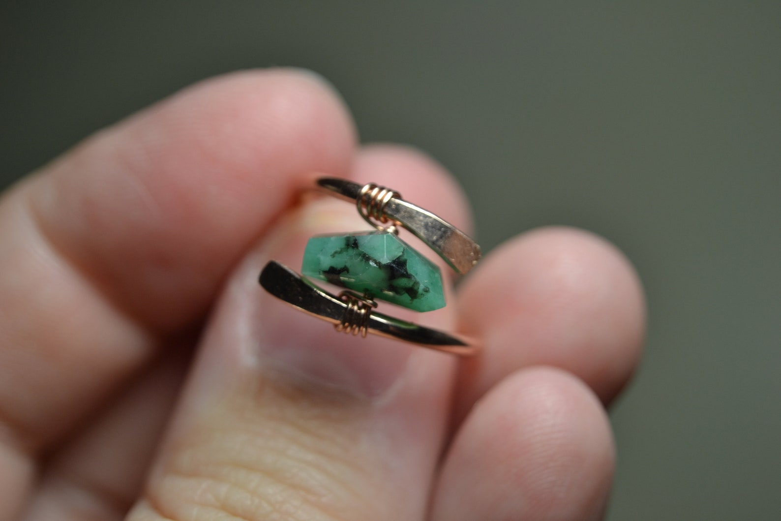 Raw Emerald Ring in Sterling Silver, 14k Gold // Wire Wrapped Gemstone ...