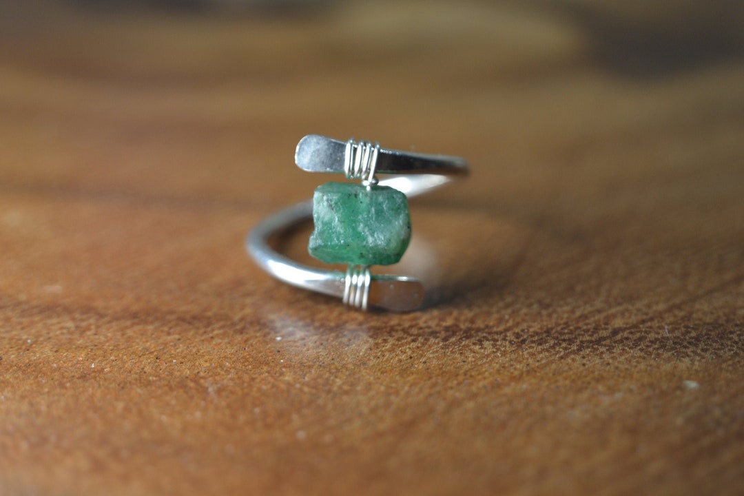 Raw Emerald Crystal Ring in Sterling Silver, 14k Gold // Zambian ...