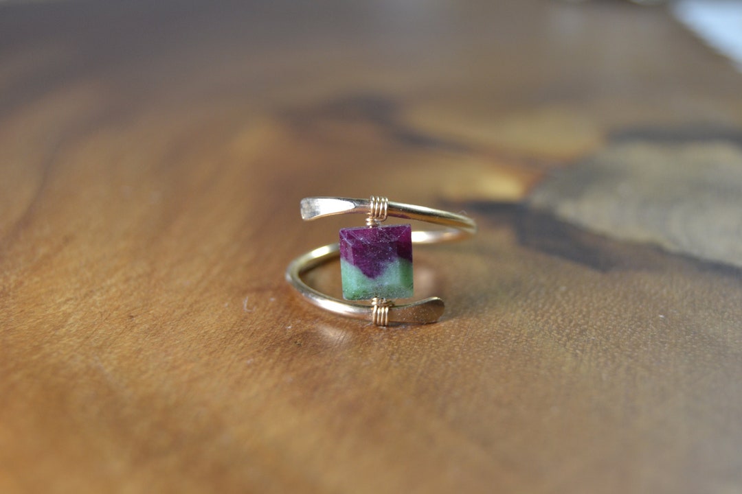Raw Ruby Zoisite Ring in Sterling Silver, 14k Gold // Wire Wrapped Gemstone Ring // Healing ...