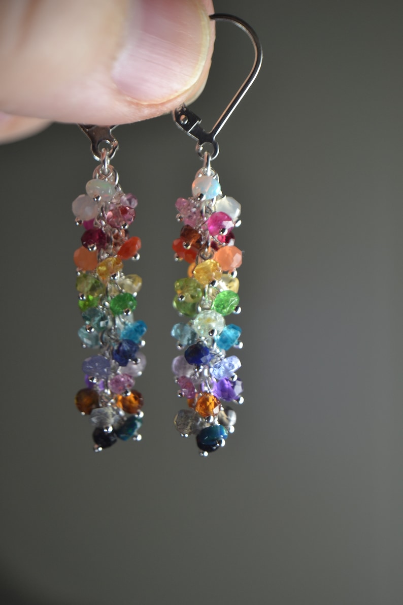Rainbow Earrings in Sterling Silver, 14k Gold Fill // Rainbow Gemstone ...