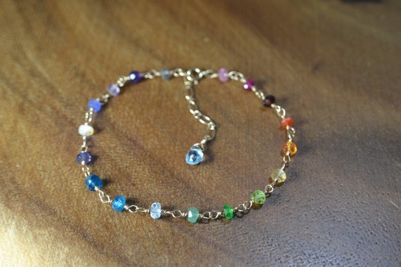 Rainbow Gemstone Bracelet in 14k Gold // Solid Gold Gemstone | Etsy