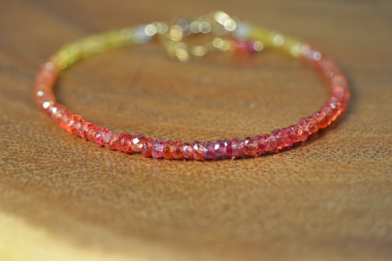 Dainty Sunset Sapphire Bracelet in 14k Gold // Orange Yellow | Etsy