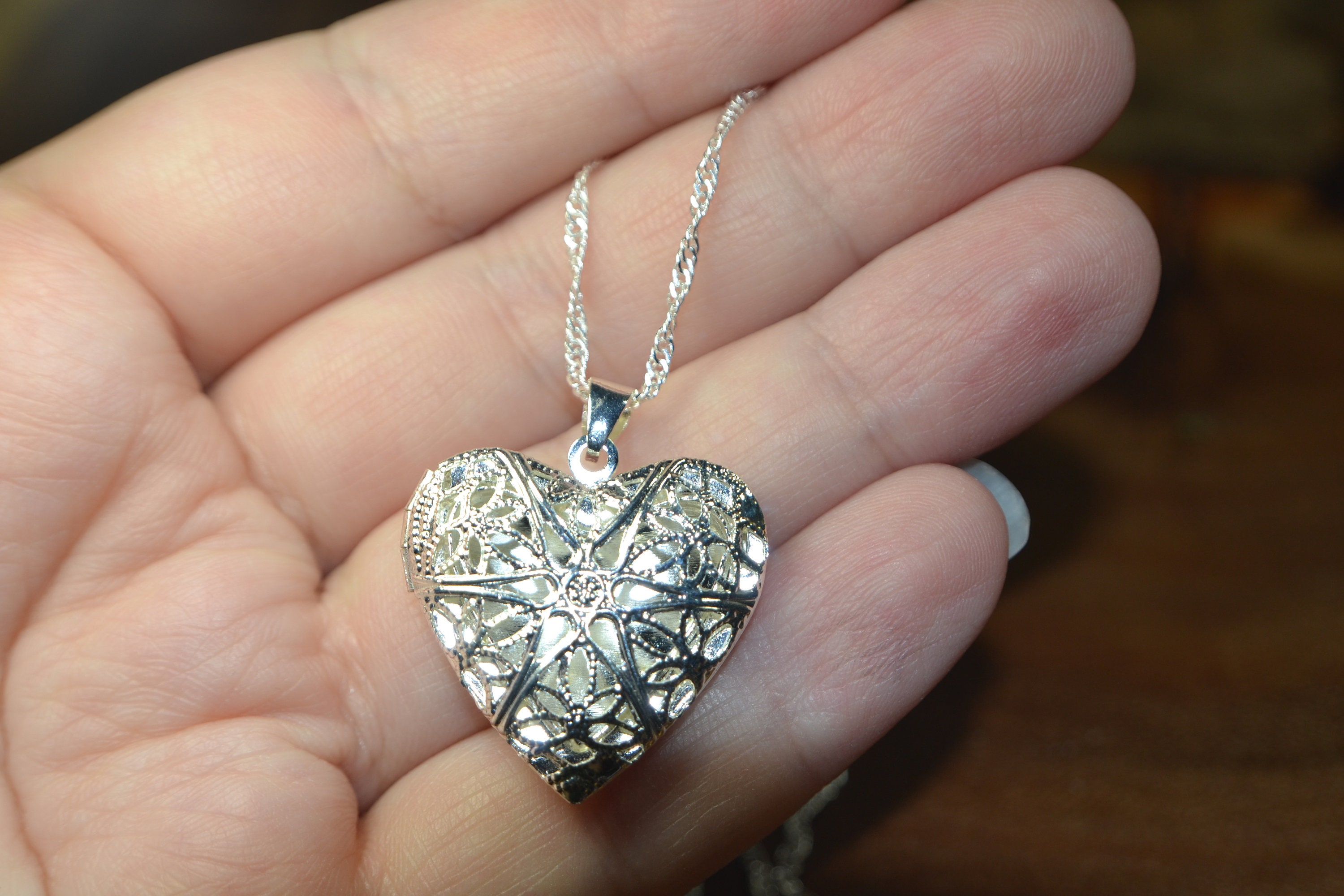 Heart Locket in Sterling Silver // Open Work Intricate Locket - Etsy