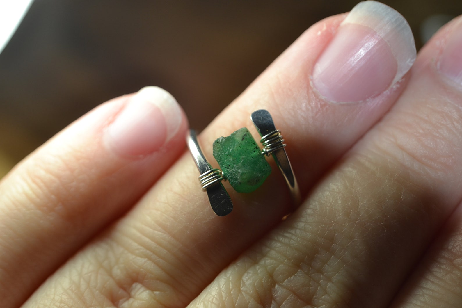 Raw Emerald Crystal Ring in Sterling Silver, 14k Gold // Zambian ...