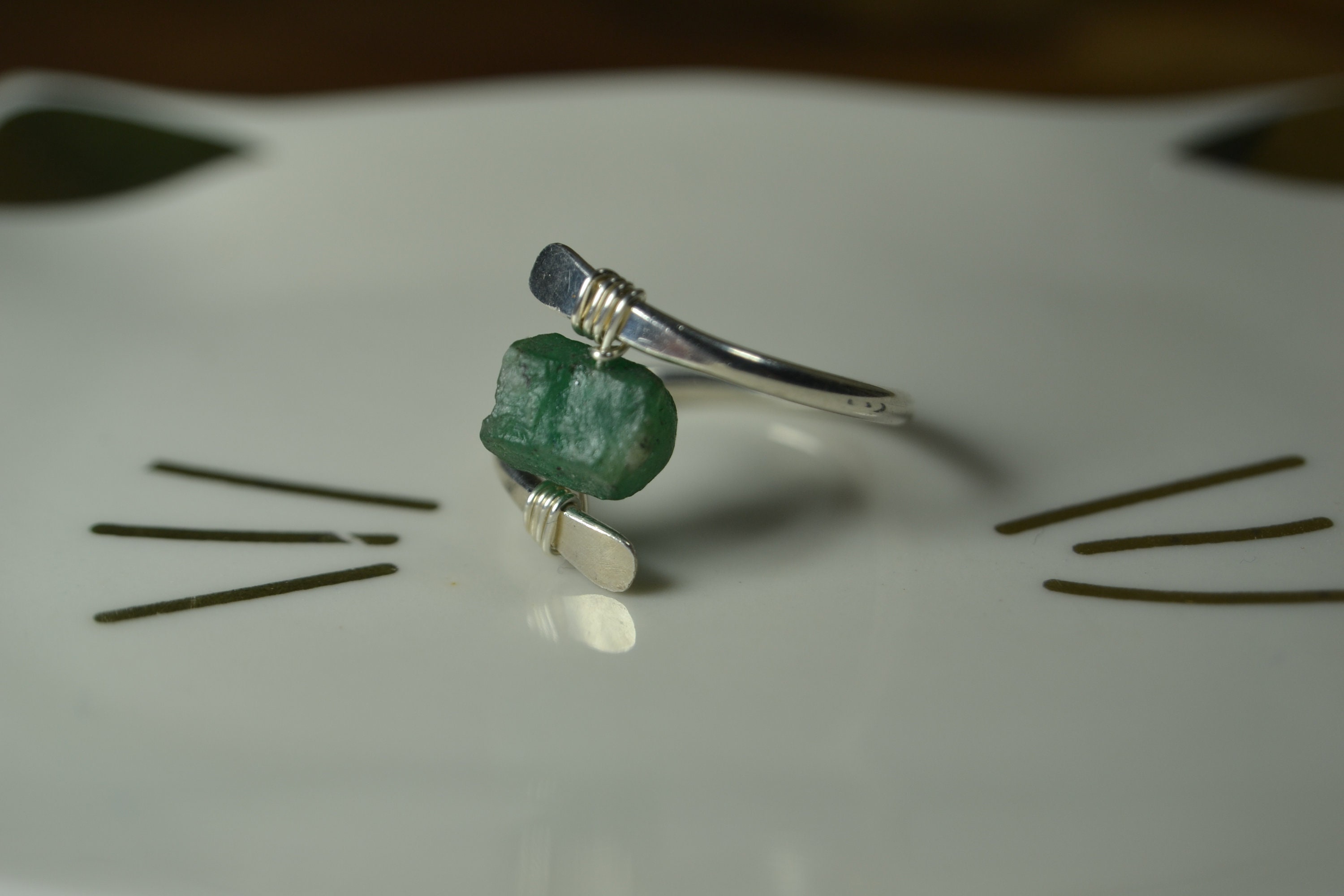 Raw Emerald Crystal Ring in Sterling Silver, 14k Gold // Zambian ...