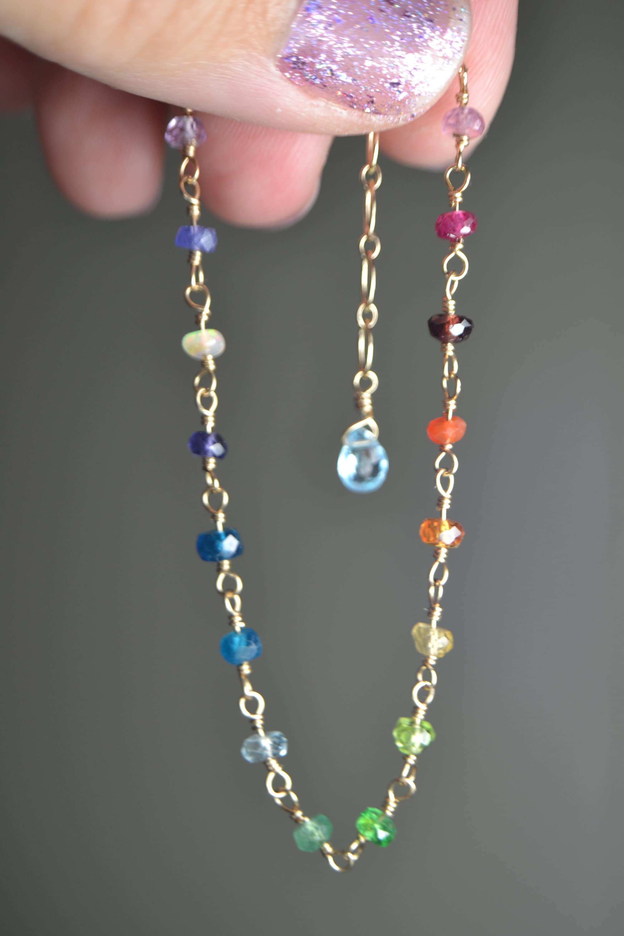 Rainbow Gemstone Bracelet in 14k Gold // Solid Gold Gemstone | Etsy