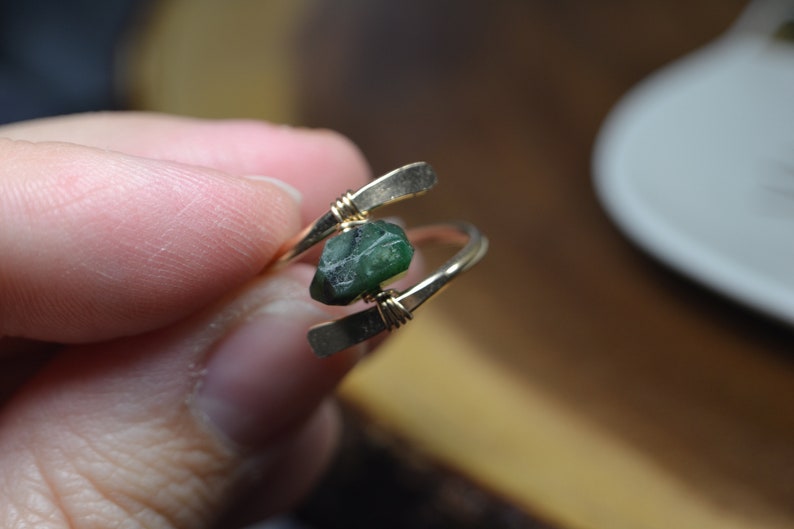 Raw Emerald Ring in Sterling Silver 14k Gold // Wire Wrapped - Etsy