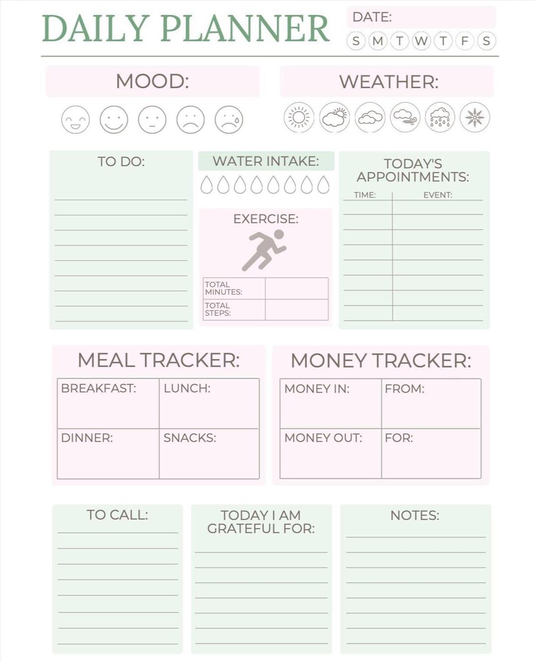 Daily Life Planner, Printable, Instant Download - Etsy