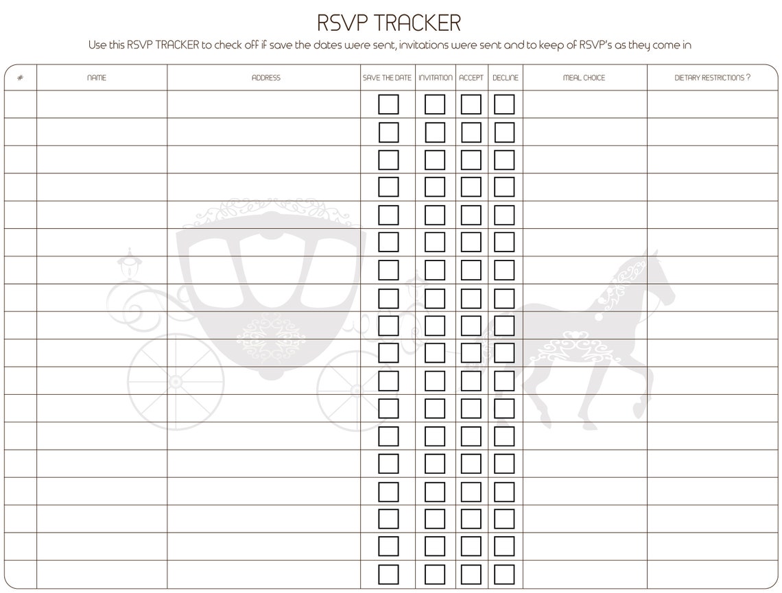 Editable RSVP Tracker| PDF Download, Wedding Rsvp's, Wedding ...