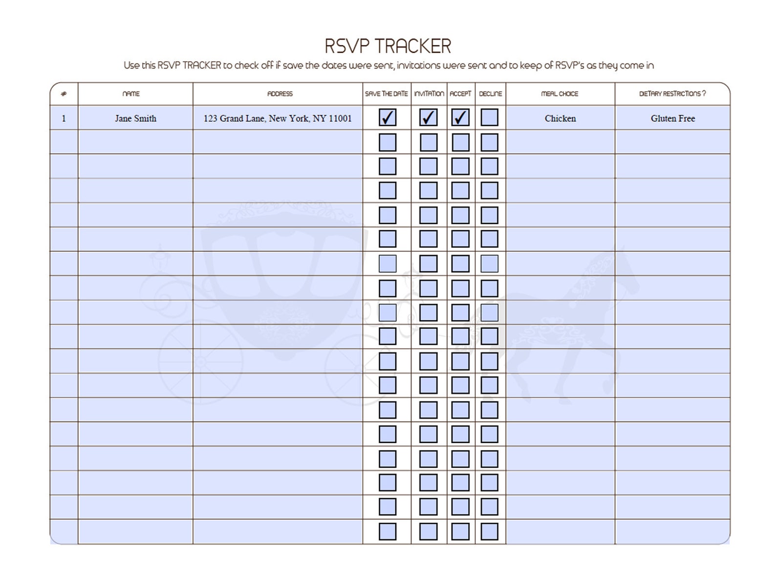Editable RSVP Tracker| PDF Download, Wedding Rsvp's, Wedding ...
