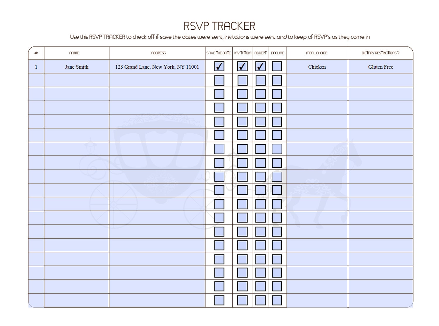 Editable RSVP Tracker| PDF Download, Wedding Rsvp's, Wedding ...