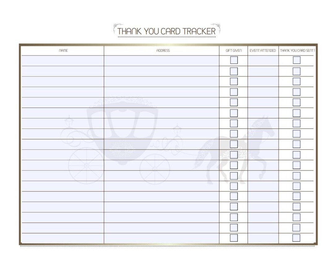 Editable Thank You Card Tracker | PDF Download, Thank You Note ...