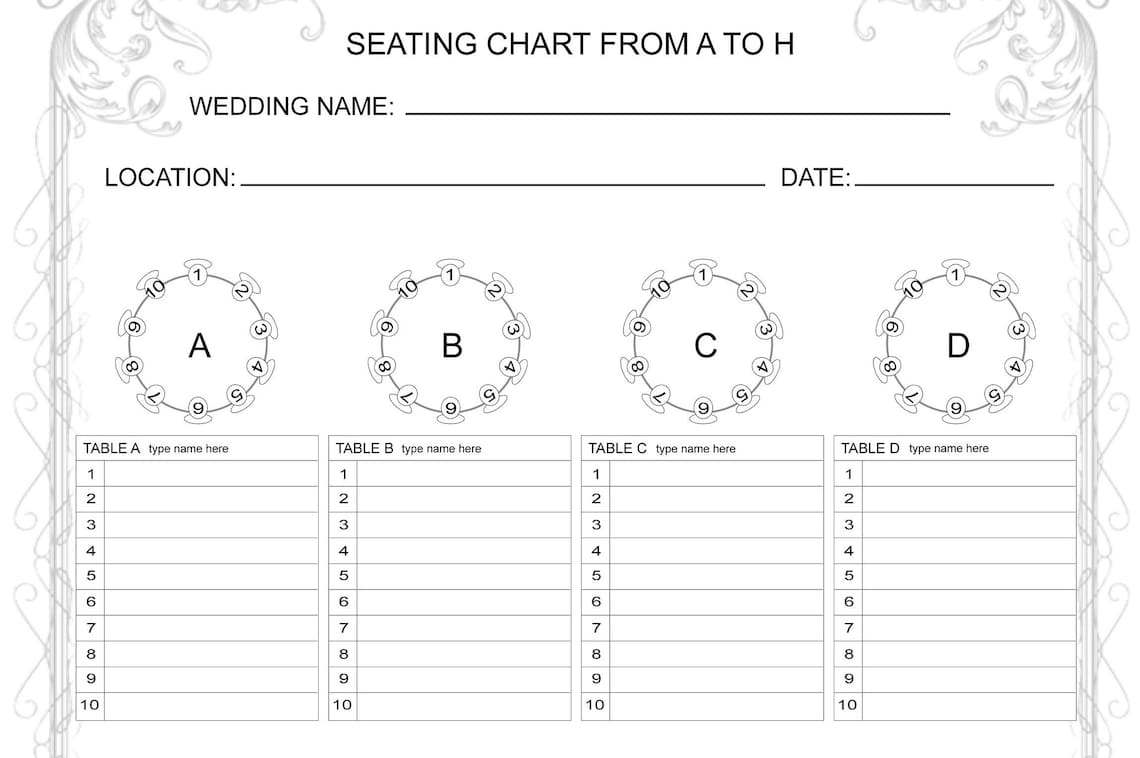 Editable Wedding Table Seating Organize Tables Wedding - Etsy