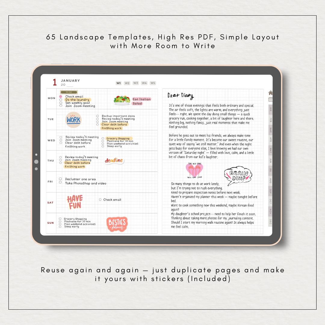 Digital Planner, Paper Texture, Hyperlinked, Landscape Layout, PDF ...