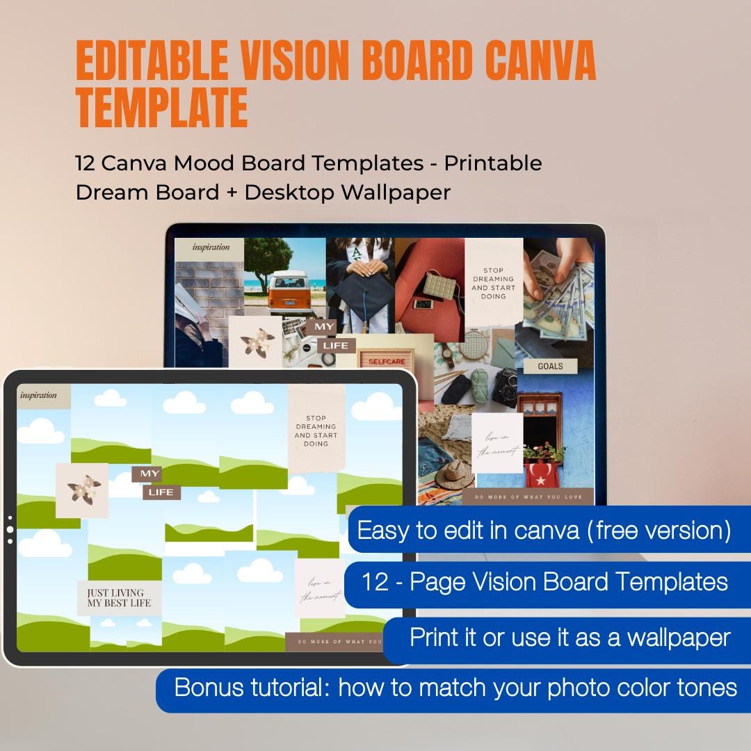 Editable Vision Board Canva Template – 12 Layouts for Print & Laptop ...
