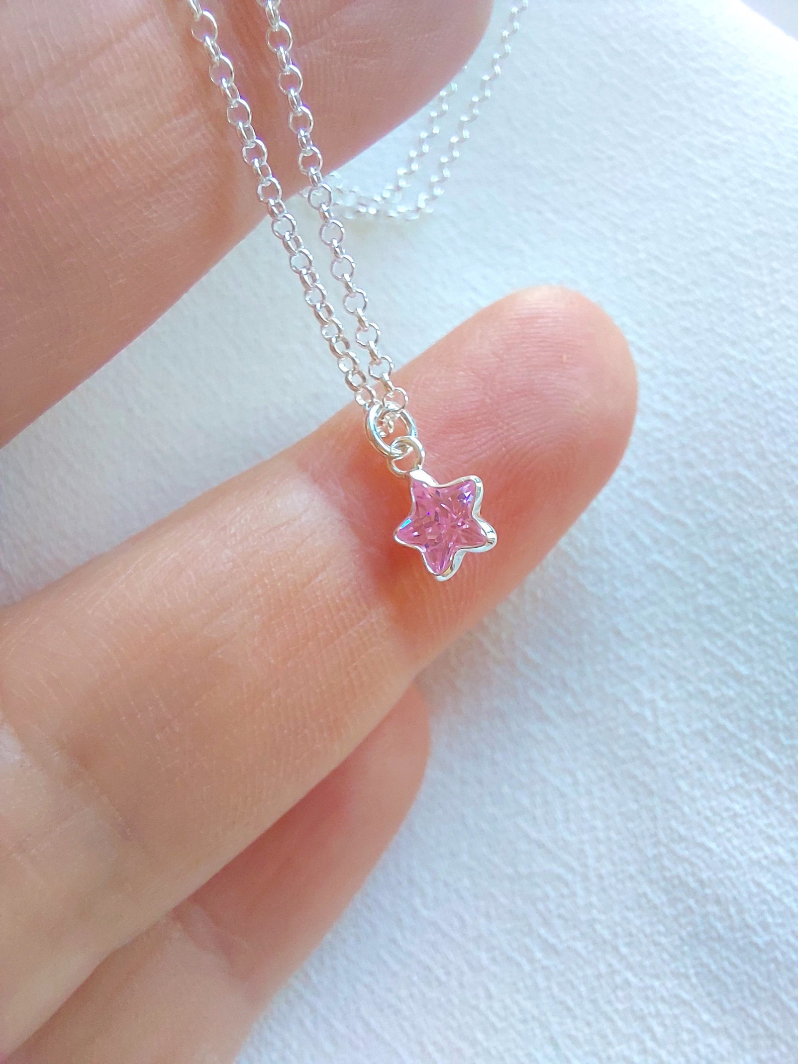 Pink Star Sterling Silver 925 Necklace, Tiny Rose Quartz Star Pendant ...