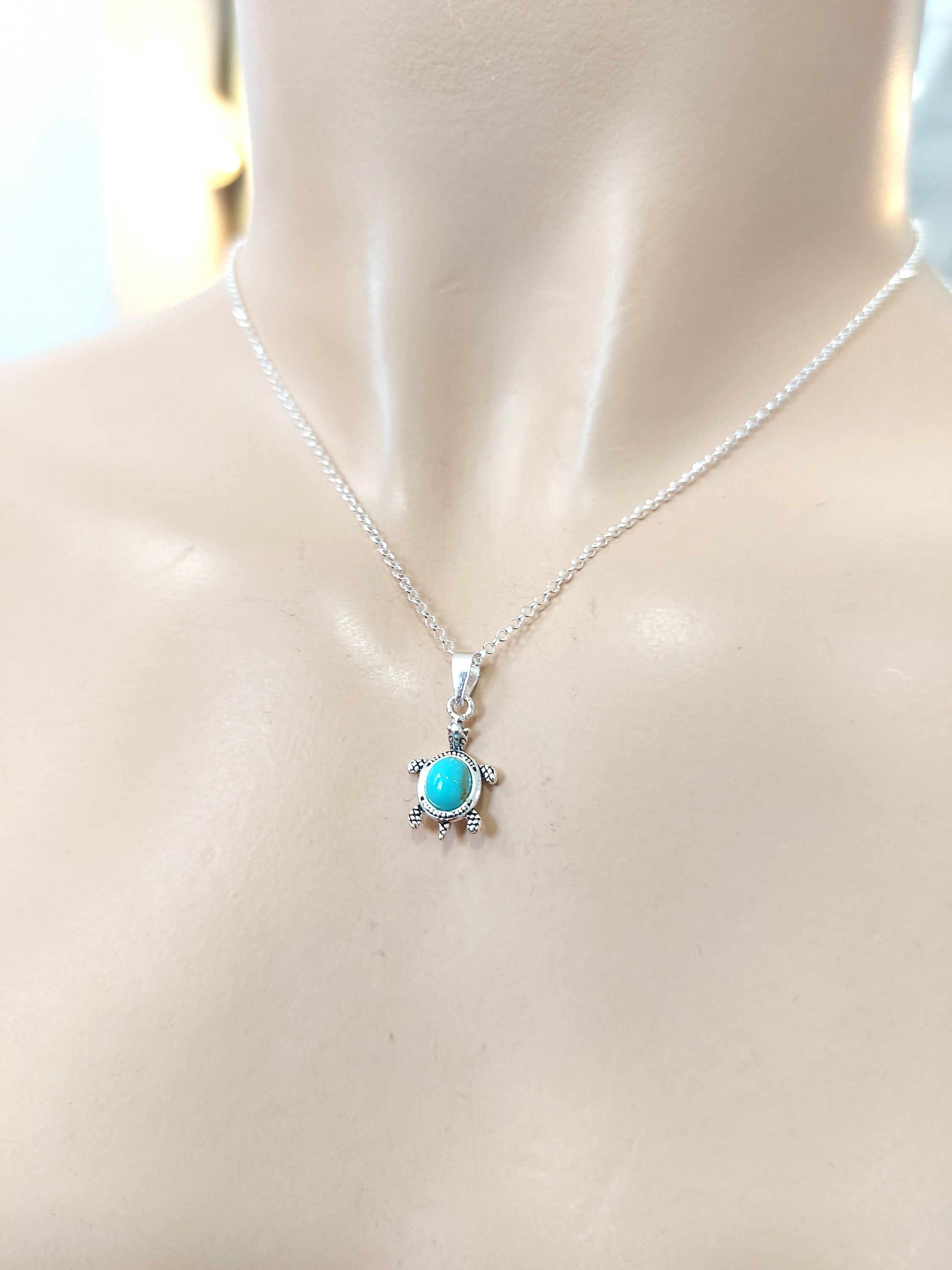 Sterling Silver Turquoise Turtle Necklace 925 Silver Turtle - Etsy