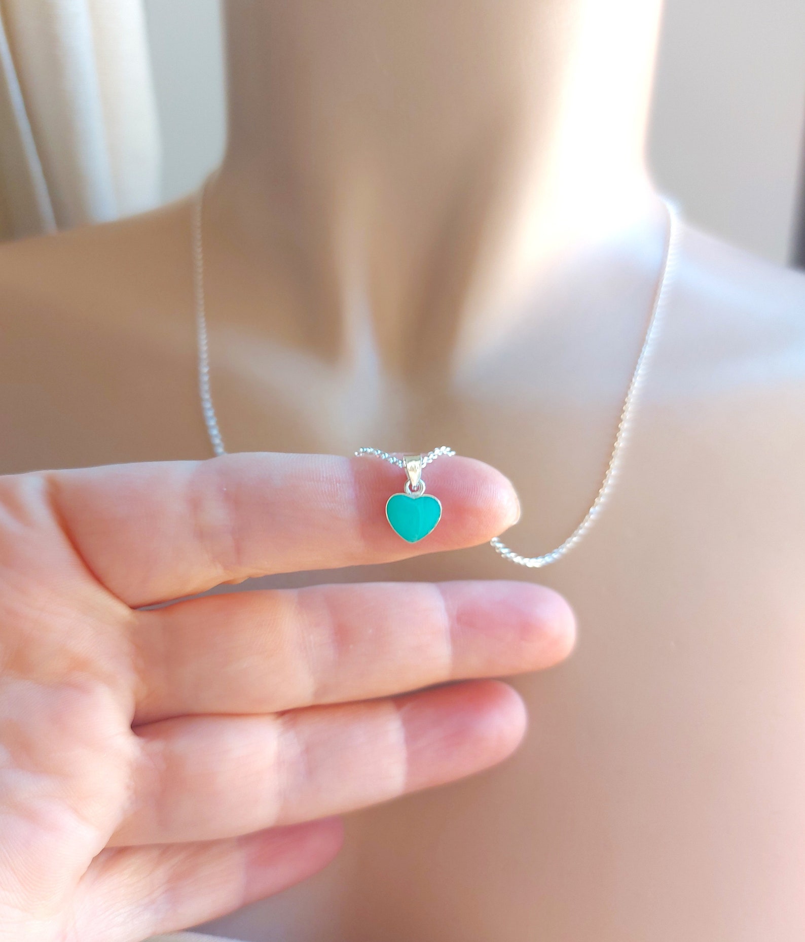 Turquoise Heart Necklace Sterling Silver Necklace Heart - Etsy