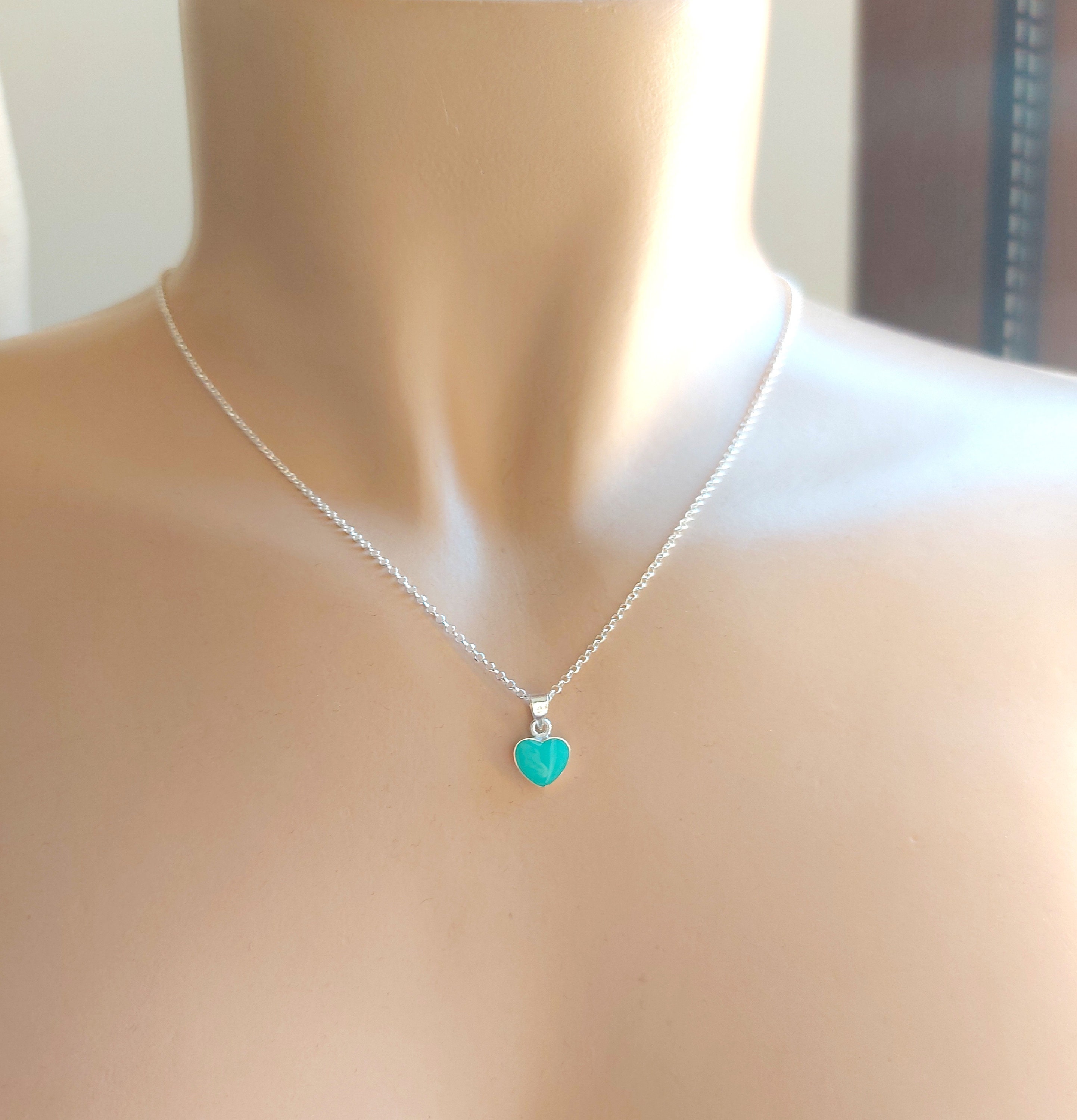 Turquoise Heart Necklace Sterling Silver Necklace Heart - Etsy
