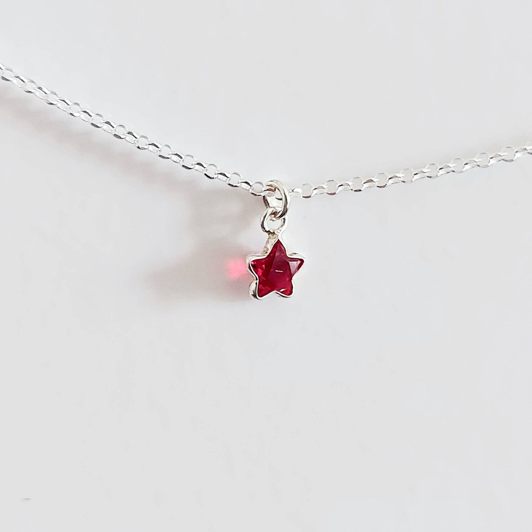 Red Star Necklace, Dainty and Tiny Red Star Pendant Necklace, Ruby ...