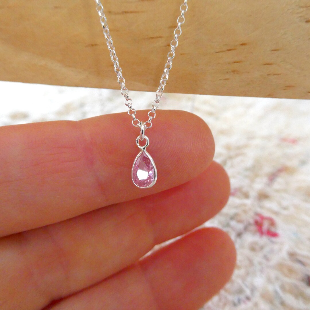 Pink Teardrop Pendant Necklace, Pink Crystal Necklace, Rose Charm, Pink ...