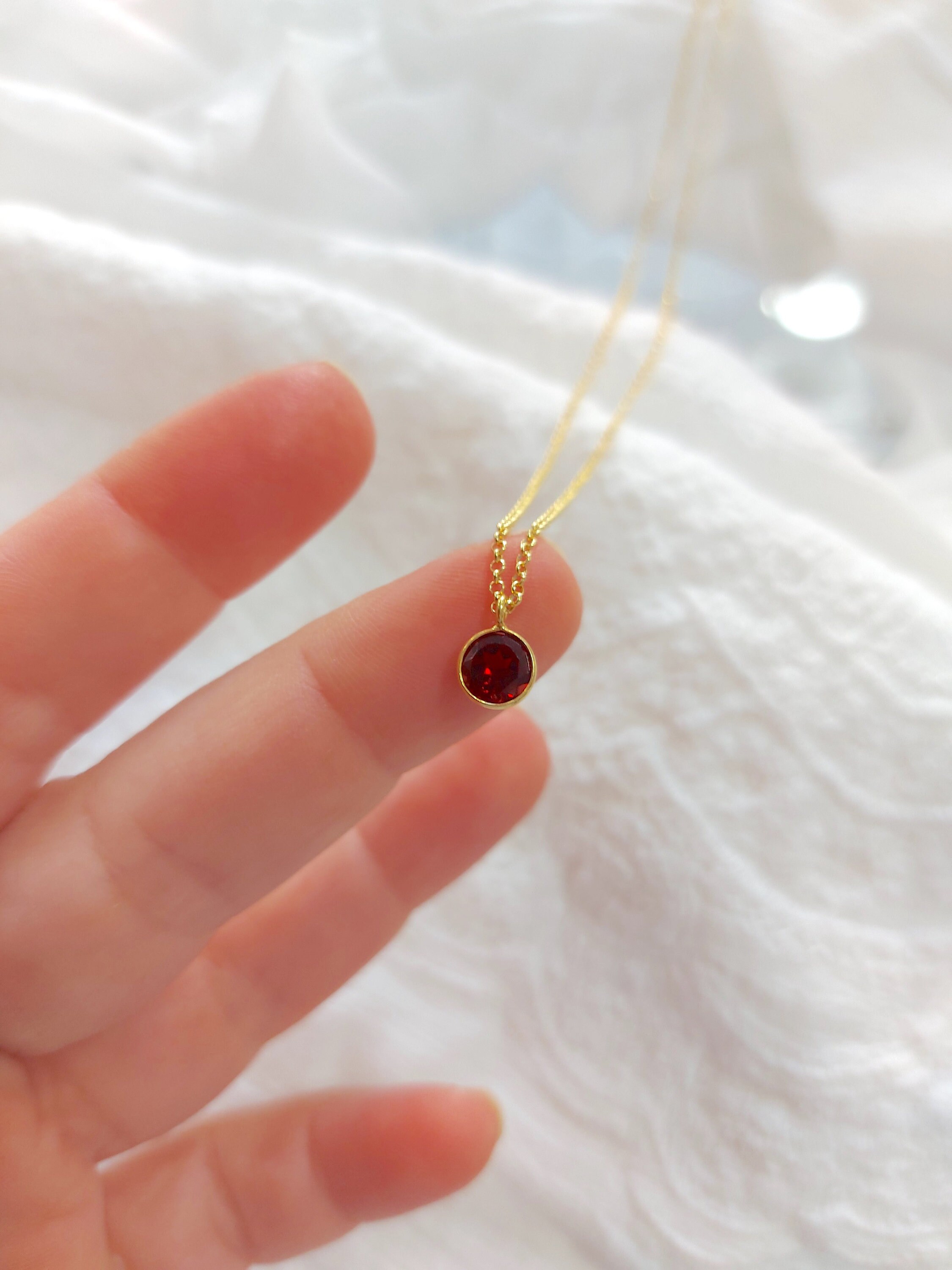 Gold Filled Garnet Necklace, January Birthstone Necklace, Birth Stone ...