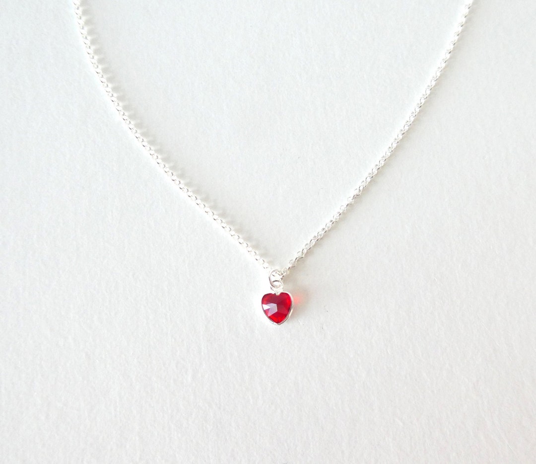 Sterling Silver Ruby Red Heart Necklace, July Birthstone Necklace ...