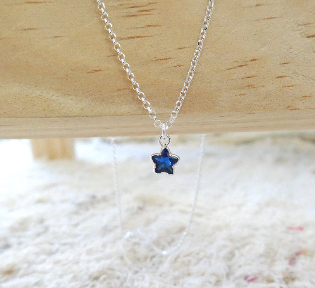 Sapphire Charm Necklace, Sterling Silver Necklace, Blue Star Necklace ...