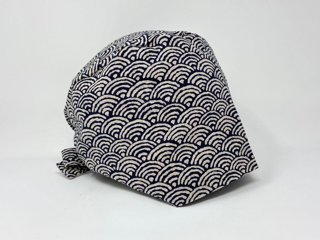 Scrub Cap/ Scrub Hat - Seigaiha Waves on Indigo - Japanese Classic ...