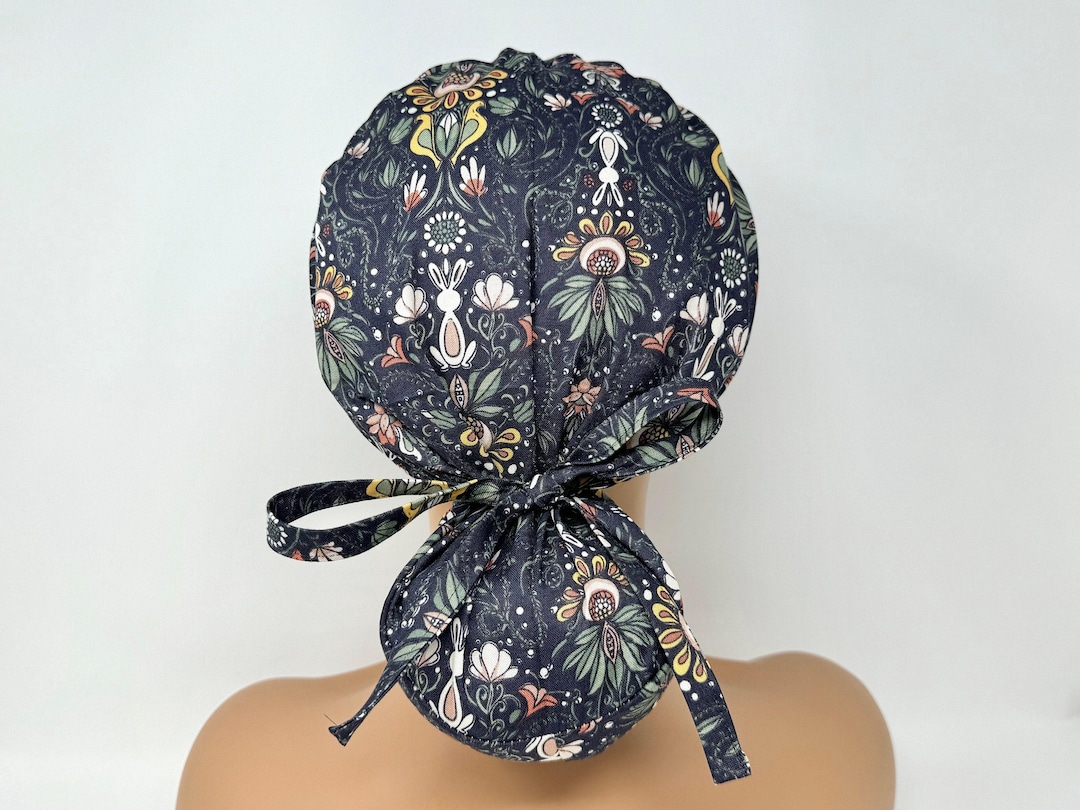 No Tariff (US/CA) - Ponytail Scrub Cap - Elegance With Rabbit - Scrub ...
