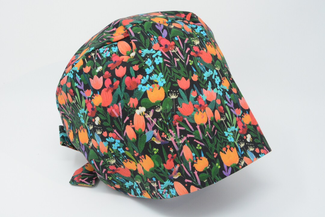Scrub Cap/ Scrub Hat Feast for Hummingbirds Floral Pixie - Etsy