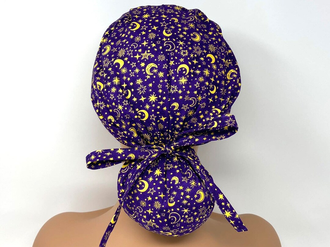 Ponytail Scrub Cap/ Scrub Hat Half Moon and Stars Purple - Etsy