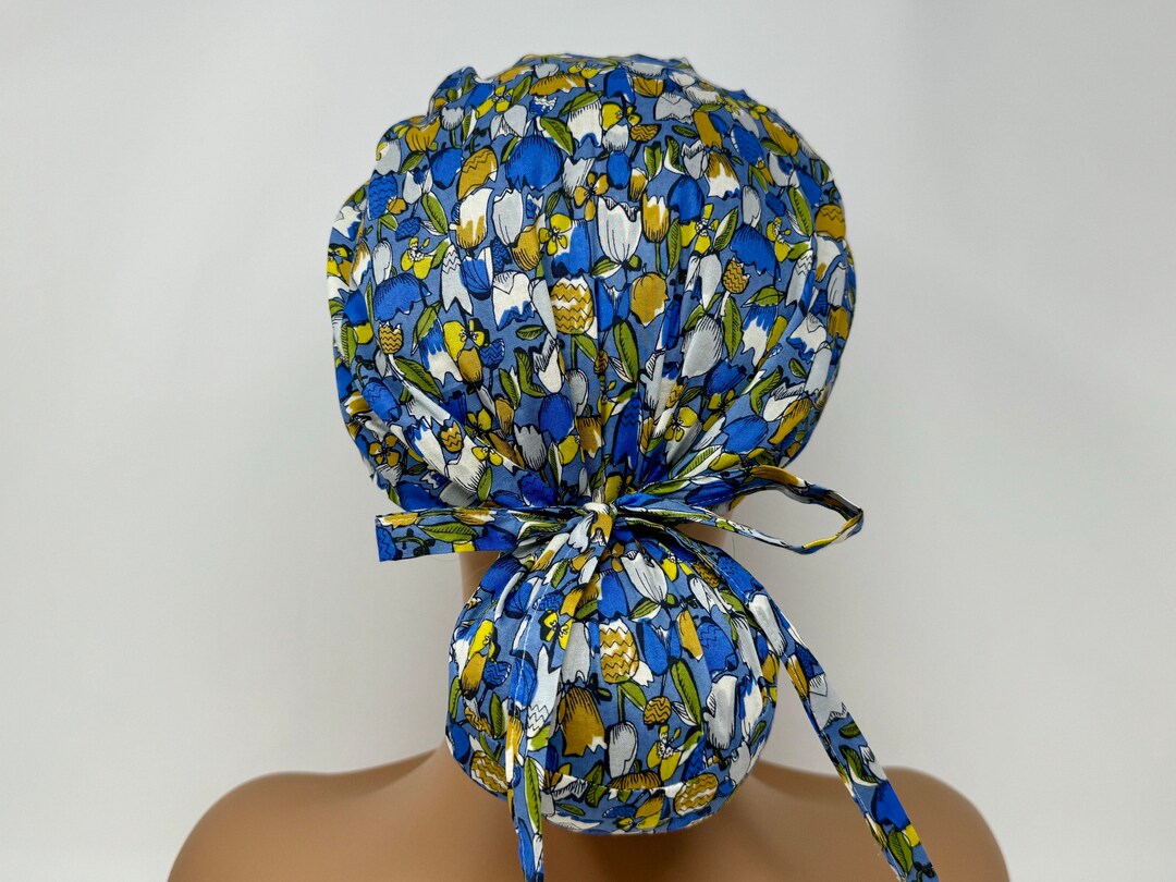 Ponytail Scrub Cap-japanese Floral - Callista -cotton Lawn - Women ...