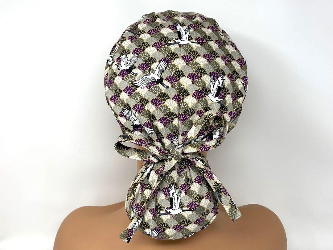 Classic Wavy Pattern With Cranes - Olive *gold Metallic Print ...