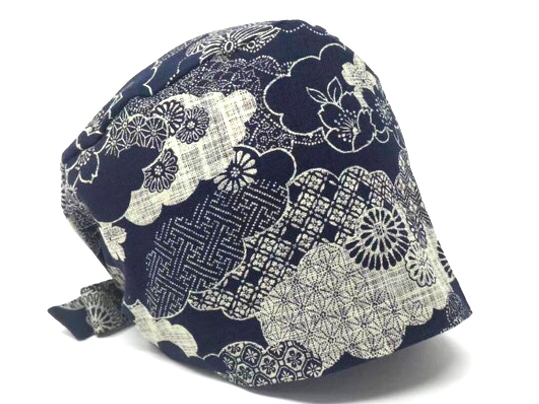 Scrub Cap/ Scrub Hat - Clouds and Flowers - Indigo - Japanese Classic ...
