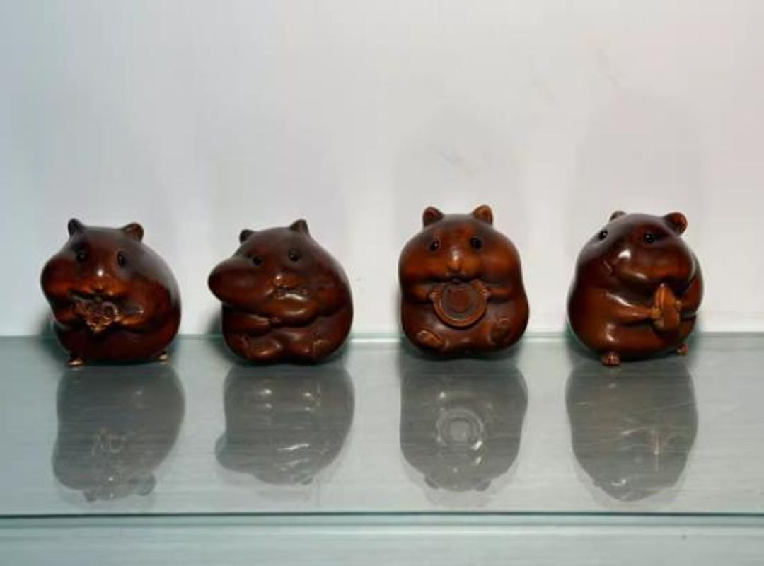 A Set of Handmade Carved Natural Boxwood Hamster Statue,chinese ...