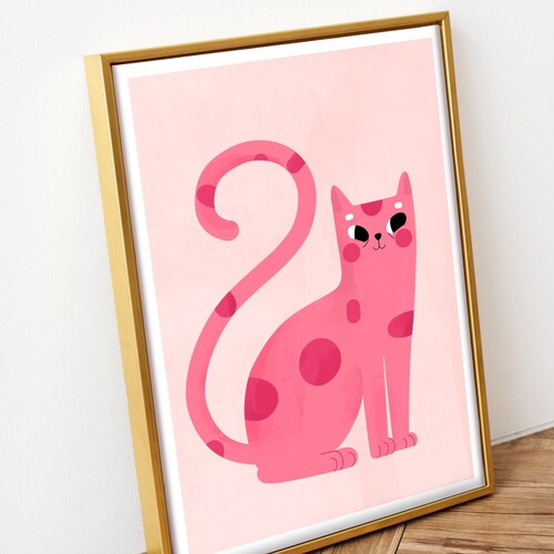 Printable Nursery Wall Art Pink Cat Print Baby Girls Room - Etsy